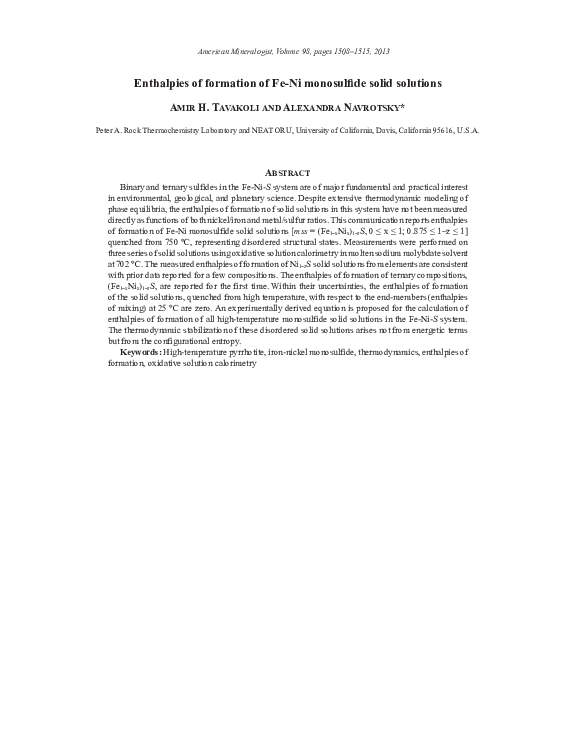 (PDF) Enthalpies of formation of Fe-Ni monosulfide solid solutions