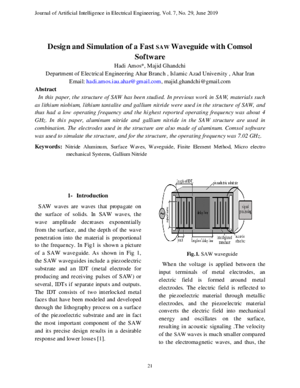 Pdf Design And Simulation Of A Fast Saw Waveguide With Comsol Software