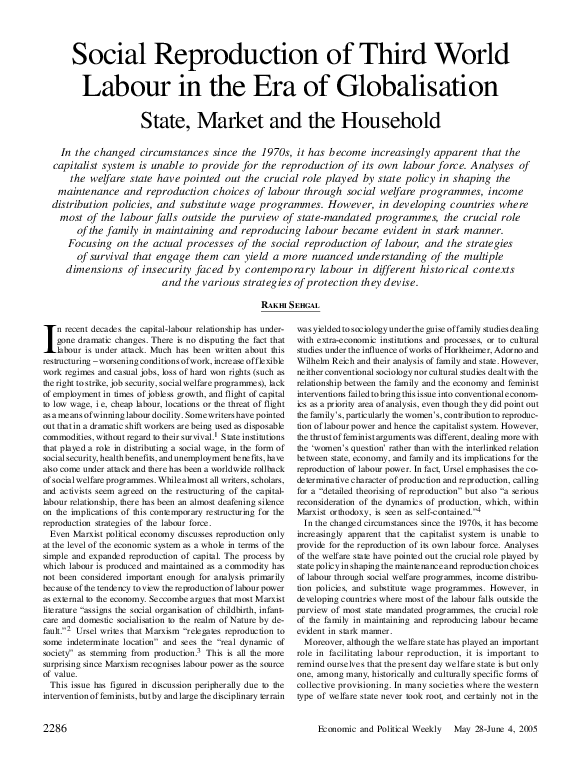 (PDF) Social Reproduction of Third World Labour in the Era of Globalisation