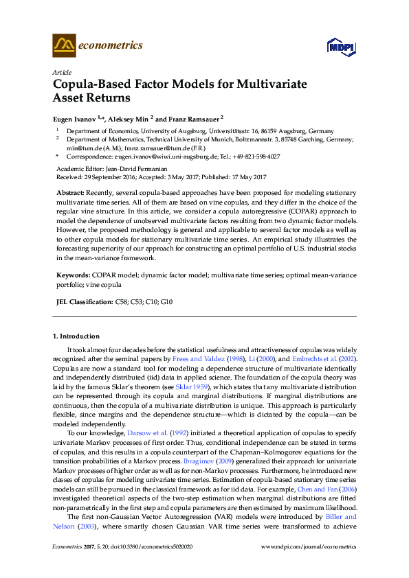 (PDF) Copula-Based Factor Models for Multivariate Asset Returns