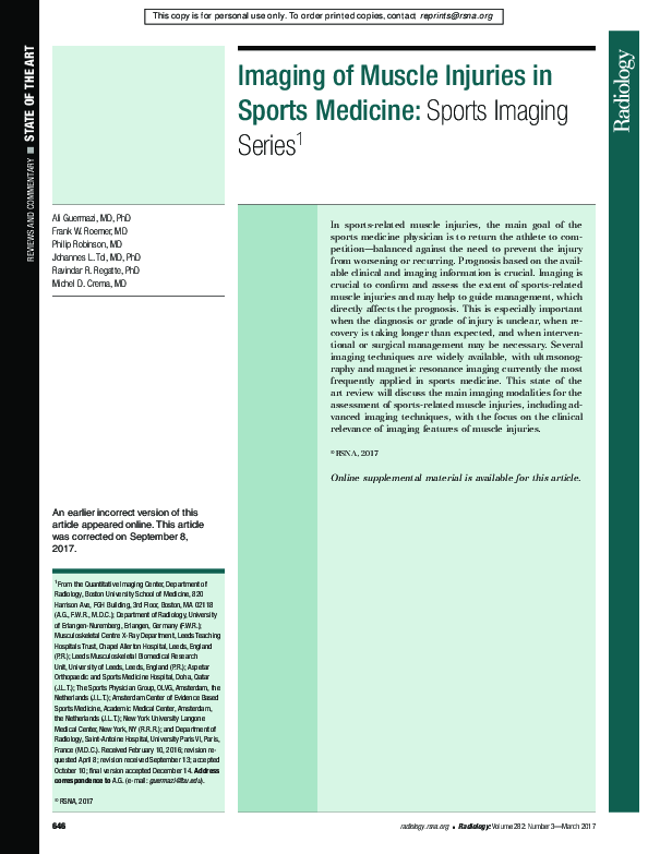 (PDF) Imaging of Muscle Injuries in Sports Medicine: Sports Imaging Series