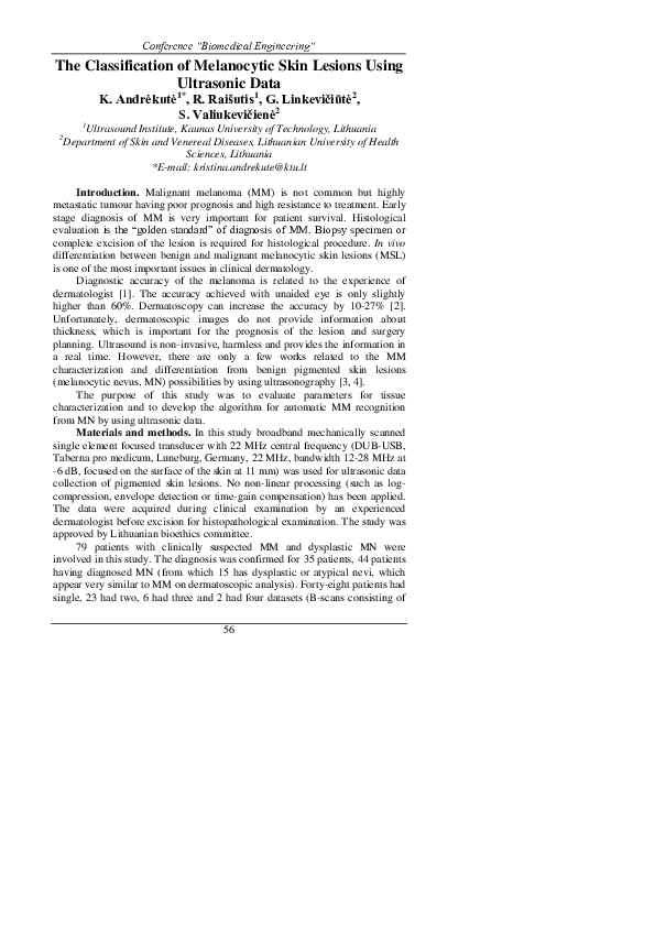Pdf The Classification Of Melanocytic Skin Lesions Using Ultrasonic Data