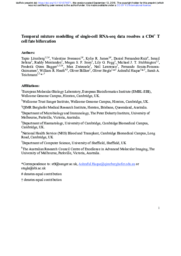 (PDF) Temporal mixture modelling of single-cell RNA-seq data resolves a CD4+ T cell fate bifurcation