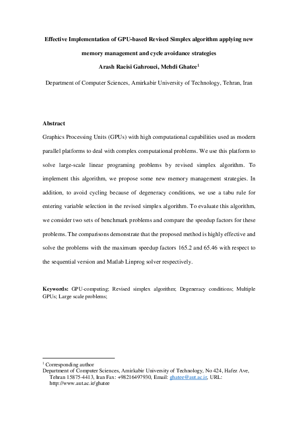 (PDF) Effective Implementation of GPU-based Revised Simplex algorithm applying new memory ...