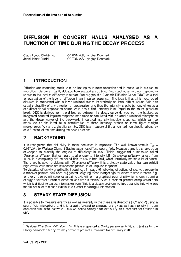 (PDF) Diffusion in concert halls analysed as a function of time during ...
