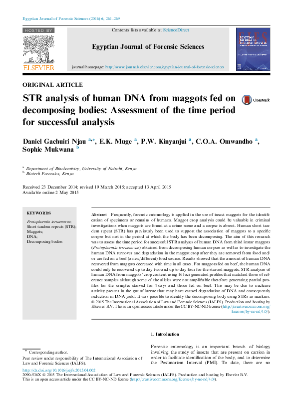 (PDF) STR analysis of human DNA from maggots fed on decomposing bodies ...