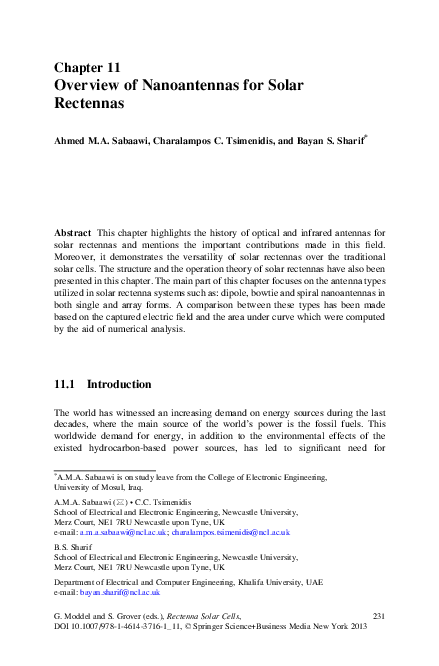 (PDF) Overview of Nanoantennas for Solar Rectennas