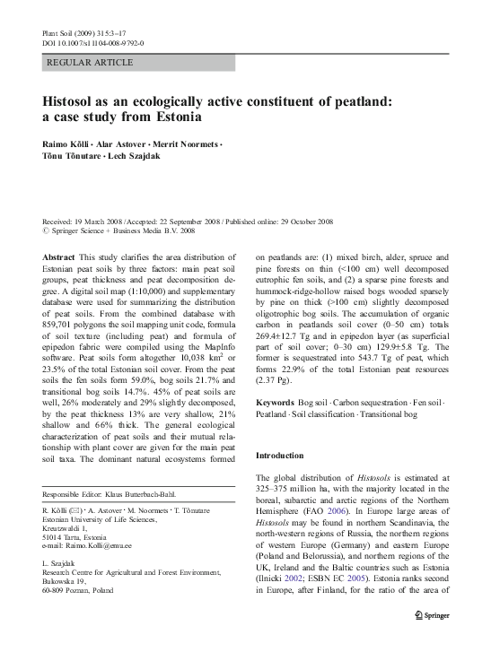 (PDF) Histosol as an ecologically active constituent of peatland: a ...