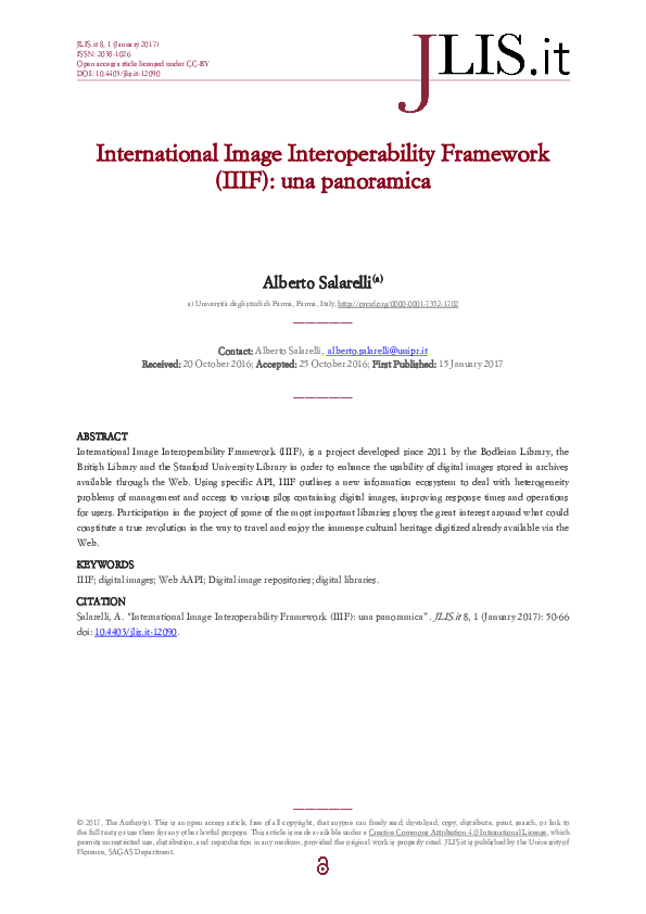 (PDF) International Image Interoperability Framework (IIIF): una panoramica