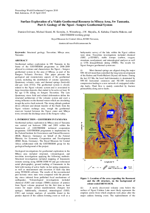 (PDF) Surface Exploration of a Viable Geothermal Resource in Mbeya Area ...