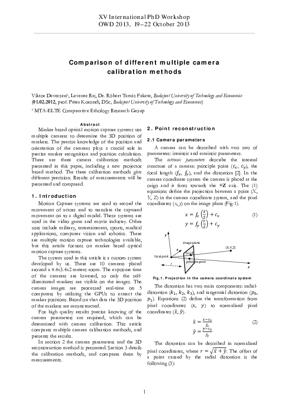 Pdf Comparison Of Different Multiple Camera Calibration Methods