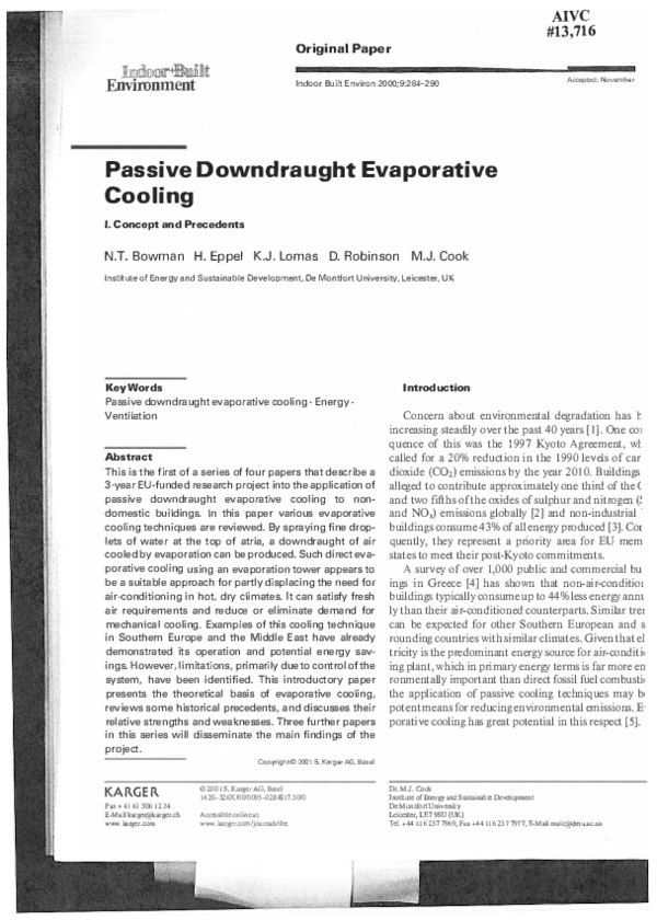 (PDF) Passive Downdraught Evaporative CoolingI. Concept and Precedents