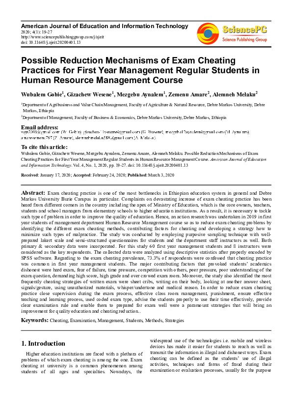 (PDF) Possible Reduction Mechanisms of Exam Cheating Practices for ...