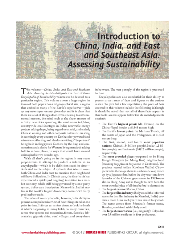 (PDF) China, India, and East and Southeast Asia: assessing sustainability