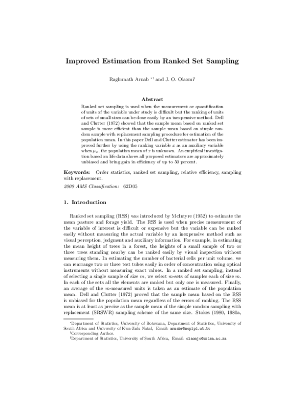 (PDF) Improved Estimation from Ranked Set Sampling