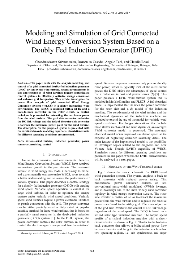 Pdf Modeling And Simulation Of Grid Connected Wind Energy Conversion System Wecs Based On A