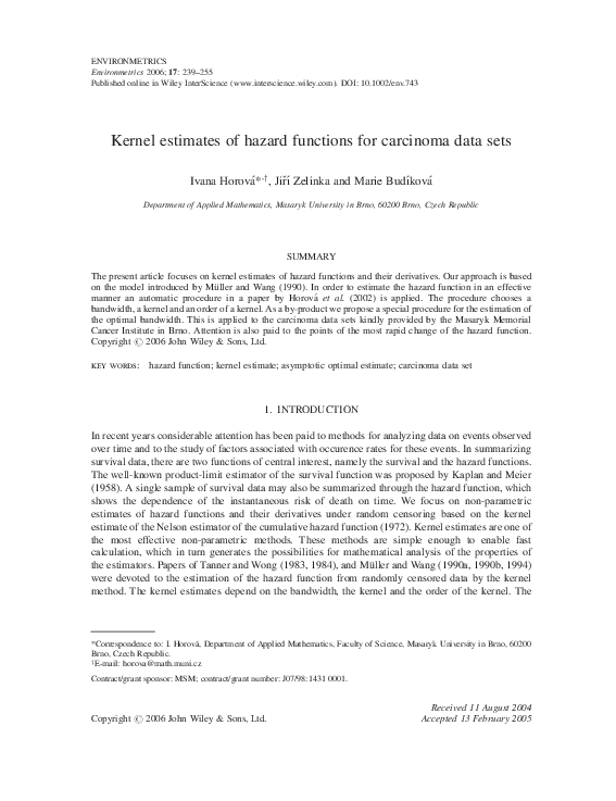 (PDF) Hazard Function Estimation for Carcinoma Data