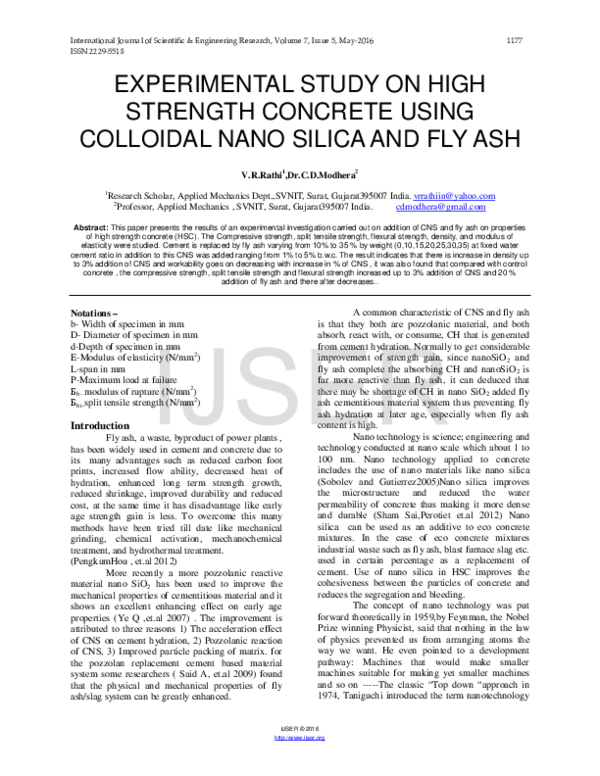 (PDF) Experimental Study on High Strength Concrete Using Colloidal Nano ...