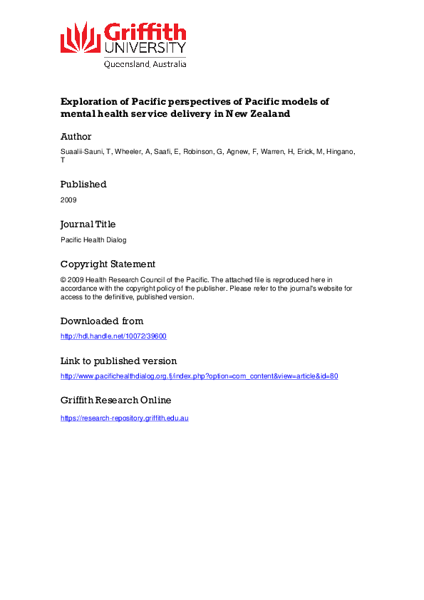 (PDF) Exploration of Pacific perspectives of Pacific models of mental ...