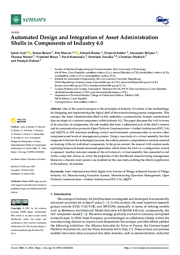 (PDF) Automated Design and Integration of Asset Administration Shells in Components of Industry 4.0