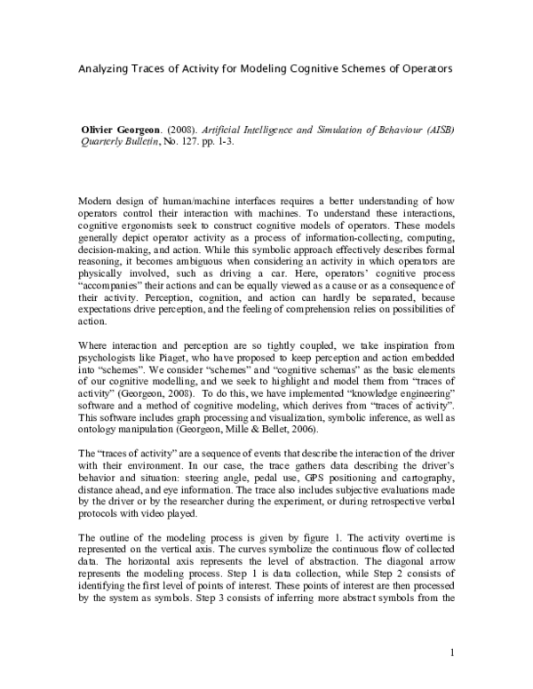 Pdf Analyzing Traces Of Activity For Modeling Cognitive Schemes Of Operators Olivier