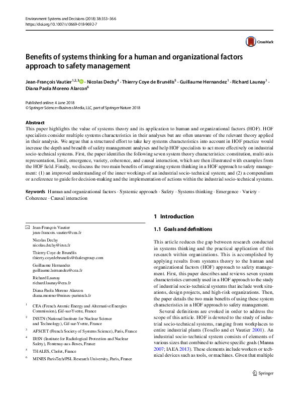 (PDF) Benefits of systems thinking for a human and organizational ...