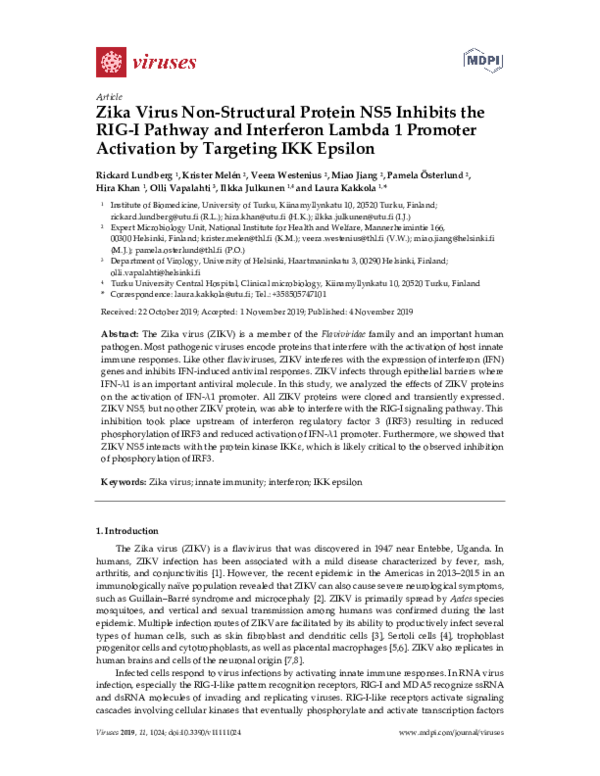 (PDF) Zika Virus Non-Structural Protein NS5 Inhibits the RIG-I Pathway ...