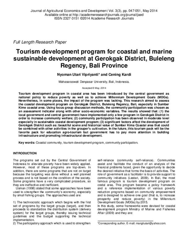 (PDF) Coastal Tourism Development in Gerokgak Bali
