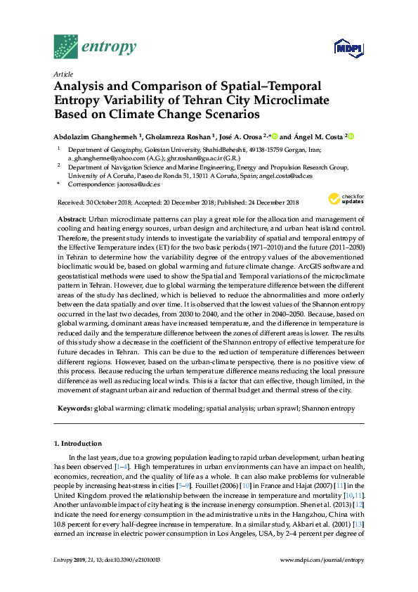 Pdf Analysis And Comparison Of Spatialtemporal Entropy Variability