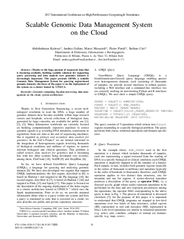 (PDF) Scalable Genomic Data Management System on the Cloud