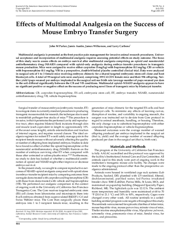 (PDF) Effects of multimodal analgesia on the success of mouse embryo ...