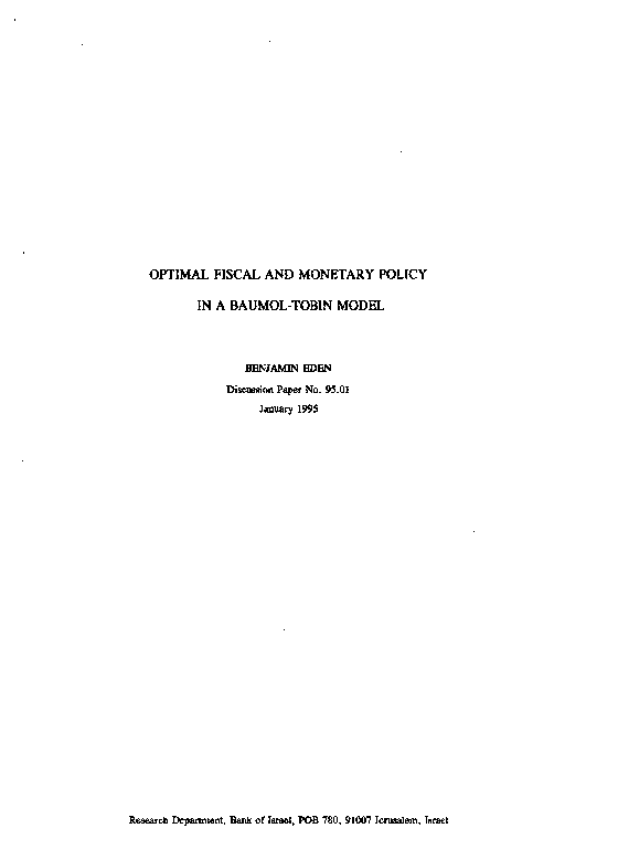 (PDF) Optimal Fiscal And Monetary Policy In A Baumol-­Tobin Model