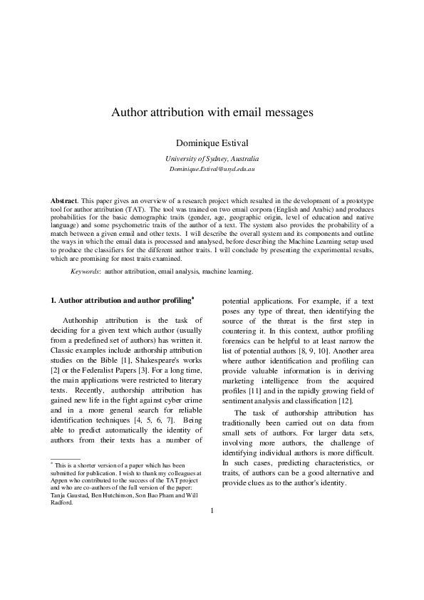(PDF) Author attribution with email messages