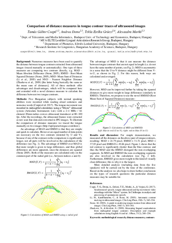 Pdf Comparison Of Distance Measures In Tongue Contour Traces Of Ultrasound Images Andrea