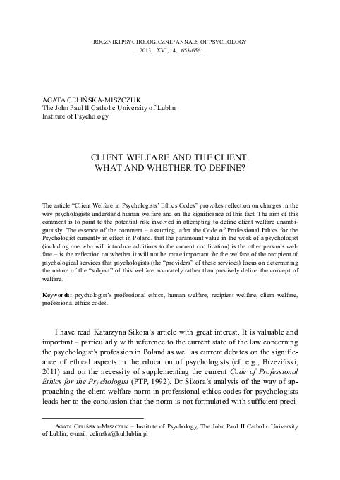 (PDF) Client welfare and the client. What and whether to define