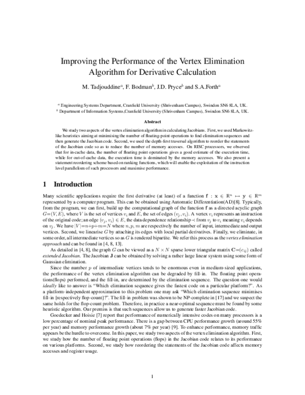 Pdf Improving The Performance Of The Vertex Elimination Algorithm For