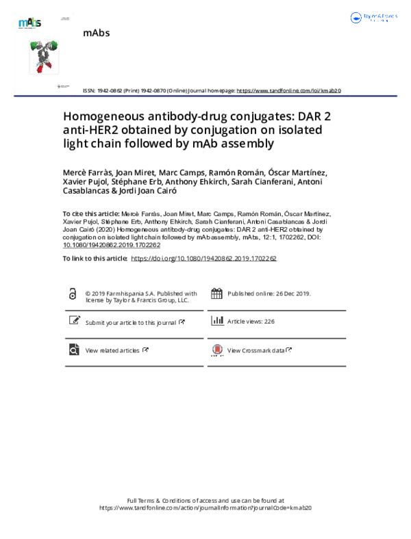 (PDF) Homogeneous antibody-drug conjugates: DAR 2 anti-HER2 obtained by ...