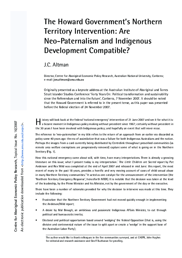 (PDF) The Howard Government's Northern Territory Intervention: Are Neo ...
