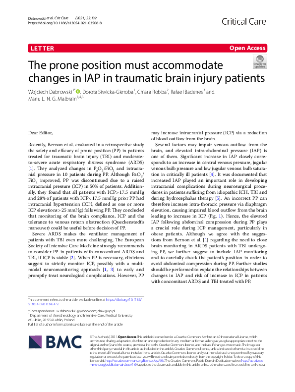 (PDF) The prone position must accommodate changes in IAP in traumatic ...