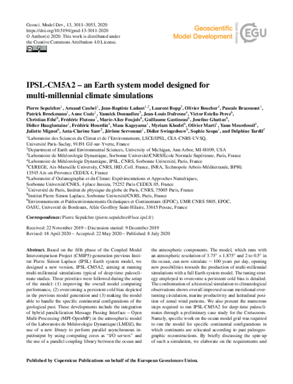 (PDF) IPSL-CM5A2. An Earth System Model designed for multi-millennial ...