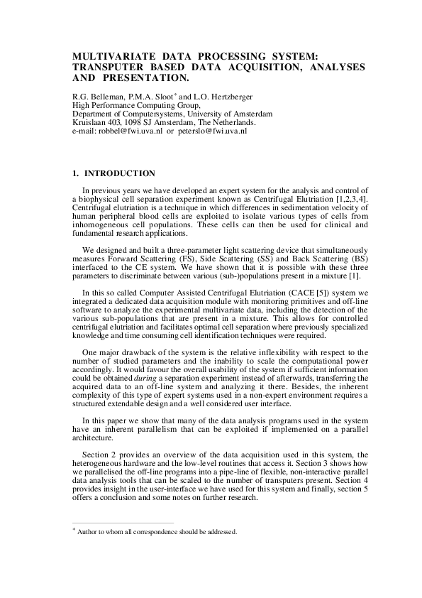 Pdf Multivariate Data Processing System Transputer Based Data