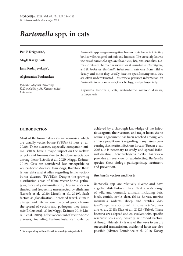 (PDF) Bartonella spp. in cats | Algimantas Paulauskas - Academia.edu
