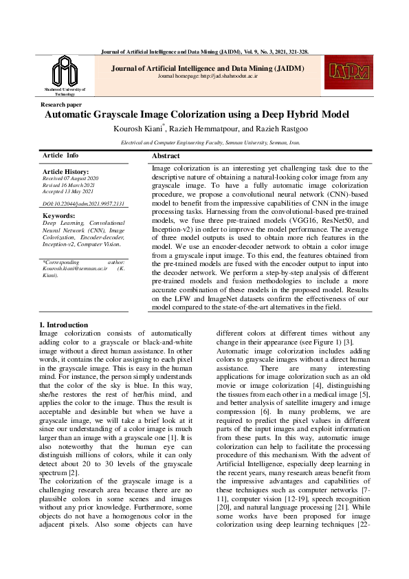 Pdf Automatic Grayscale Image Colorization Using A Deep Hybrid Model