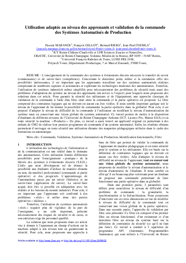 (PDF) Utilisation adaptée au niveau des apprenants et validation de la ...