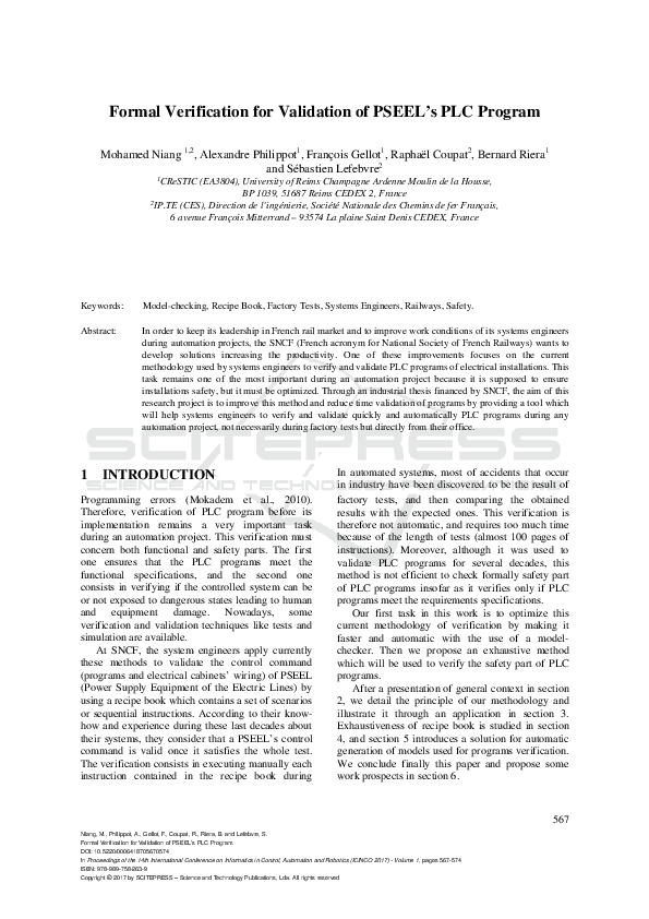 Pdf Formal Verification For Validation Of Pseels Plc Program