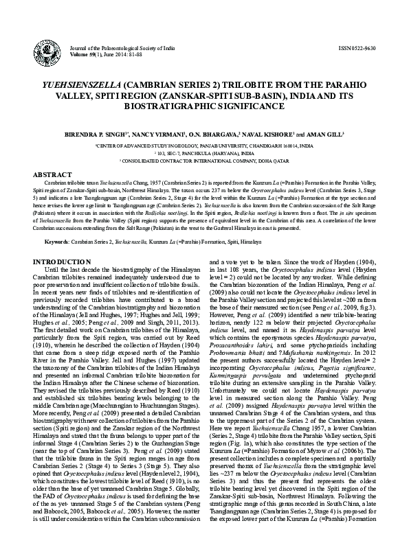 (PDF) Yuehsienszella ( Cambrian Series 2 ) Trilobite from the Parahio ...