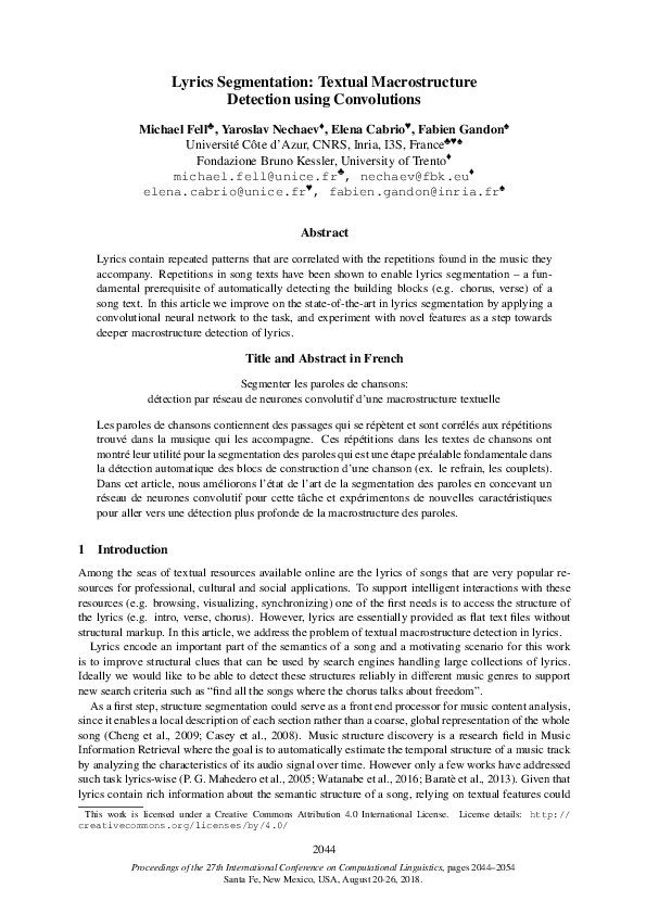 (PDF) Lyrics Segmentation: Textual Macrostructure Detection using Convolutions