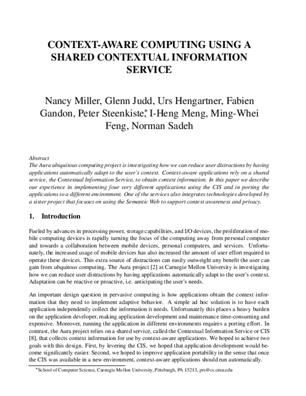 (PDF) Context-aware computing using a shared contextual information service | Fabien Gandon ...