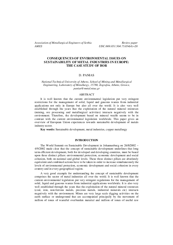 (PDF) Consequences of Environmental Issues on Sustainability of Metal ...