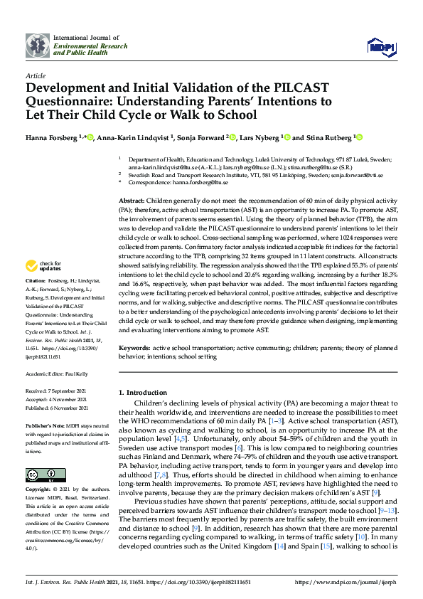 (PDF) Development and Initial Validation of the PILCAST Questionnaire: Understanding Parents ...